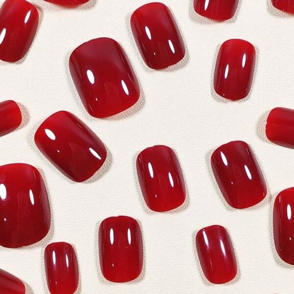 Boutique | Makeup | Nails Short Square Ruby Red 24 Pc Solid Diy Sheet ...